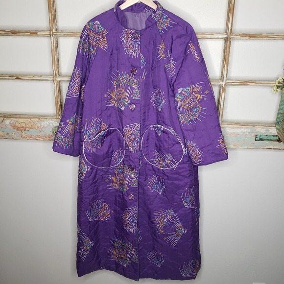 Jackets & Coats | Vintage Quilted Button Up Large Duster In Vibrant ...